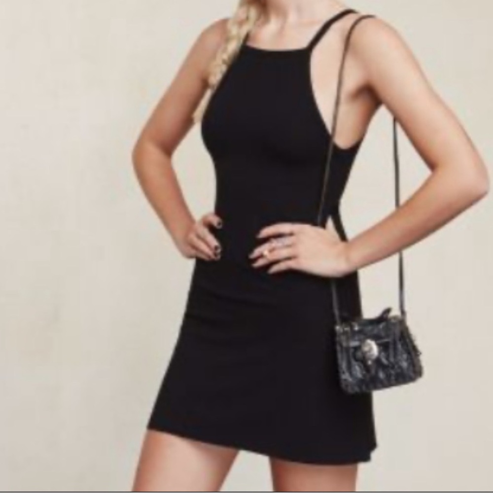 Reformation Rhodes Black Ribbed Mini Dress - Gem